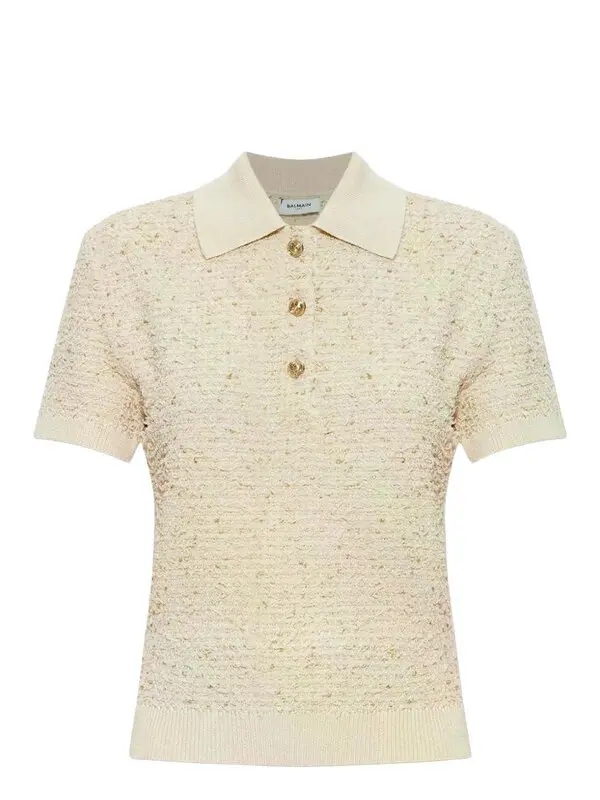 Balmain Lurex-thread Polo Top - Neutrals