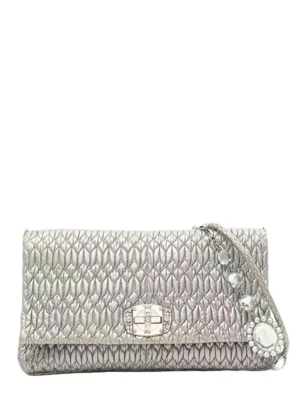 Miu Miu 2010s Crystal-embellished Matelassé Shoulder Bag - Silver