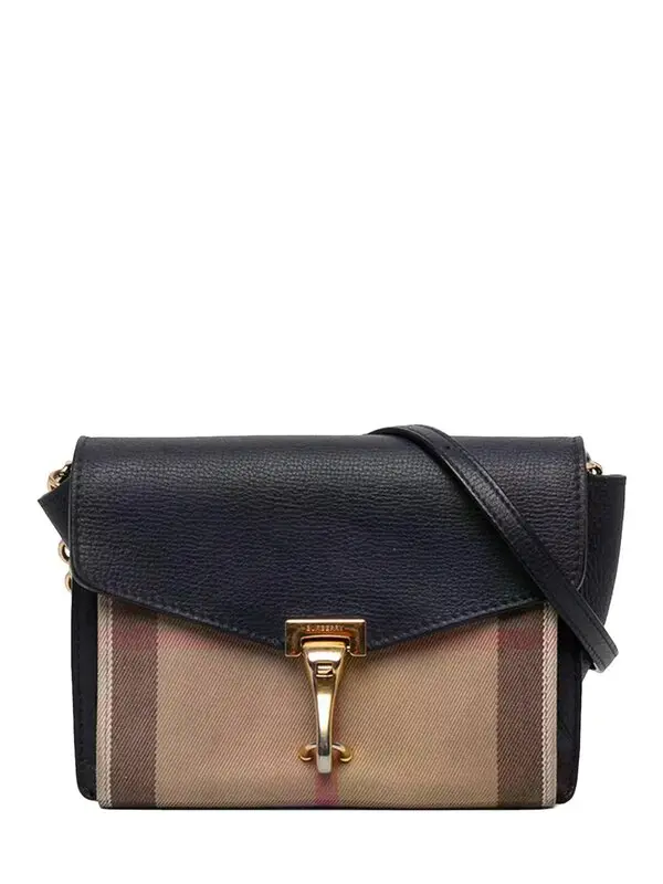 Burberry 2000-2017 Small Leather And House Check Canvas Derby Macken Crossbody Bag - Black