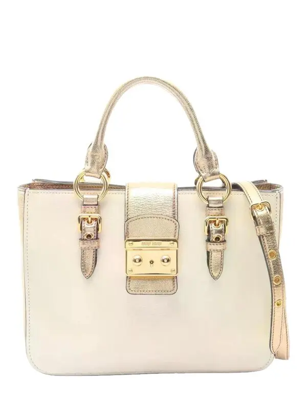 Miu Miu 2010s Madras Buckle-detail Tote Bag - Neutrals