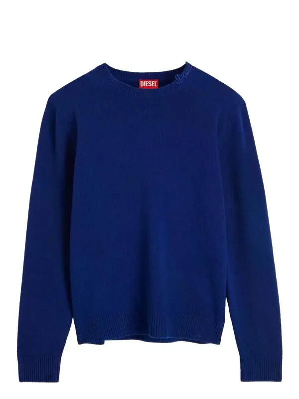 DIESEL® Wool Jumper With Neck Logo - Blue