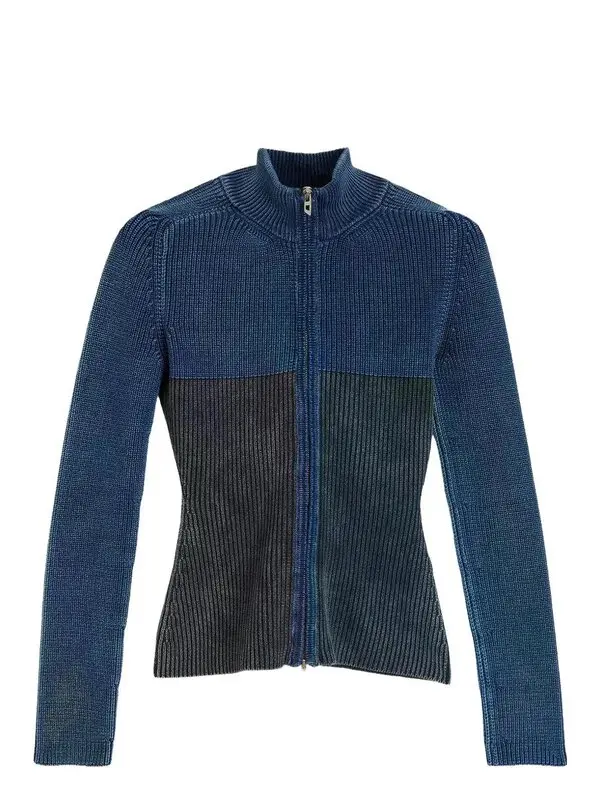 DIESEL® Zip-up Cardigan With Two-tone Denim Effect - Blue