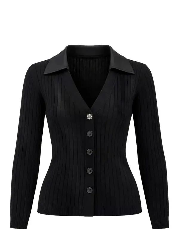 Liu Jo Ribbed-knit Crystal-button Cardigan - Black
