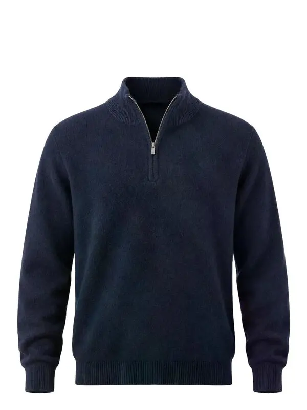 MC2 SAINT BARTH Navy- Jermyn Lambswool Half-zip Knit With Contrasting Collar - Blue
