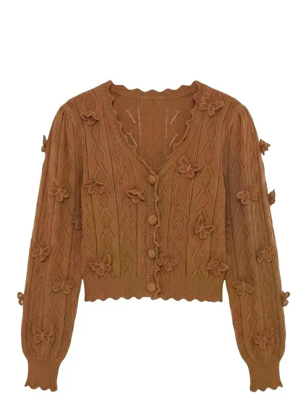 Farm Rio Richelieu 3d Butterflies Knit Cardigan - Brown