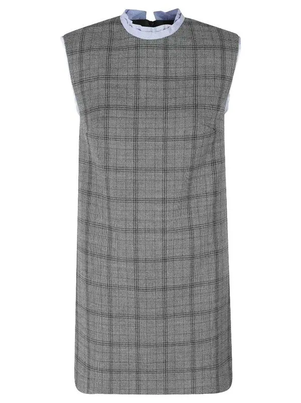TELA Check-pattern Ruffled-trim Mini Dress - Grey