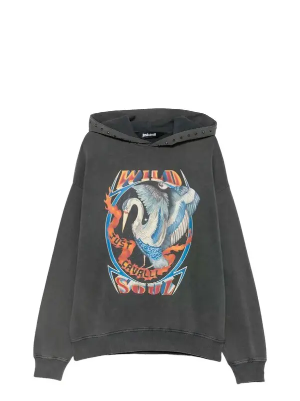 Just Cavalli Graphic-print Studded Hoodie - Grey