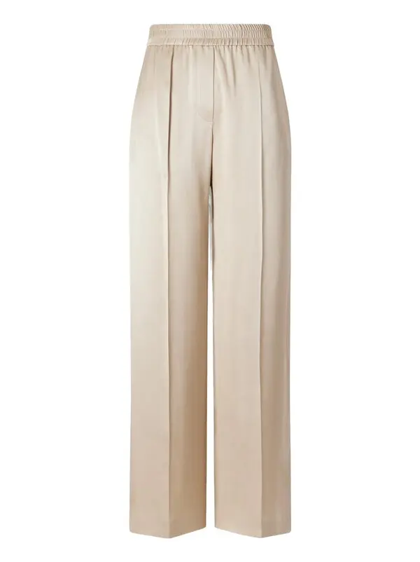 Brunello Cucinelli Pleated Silk-satin Wide-leg Pants - Neutrals