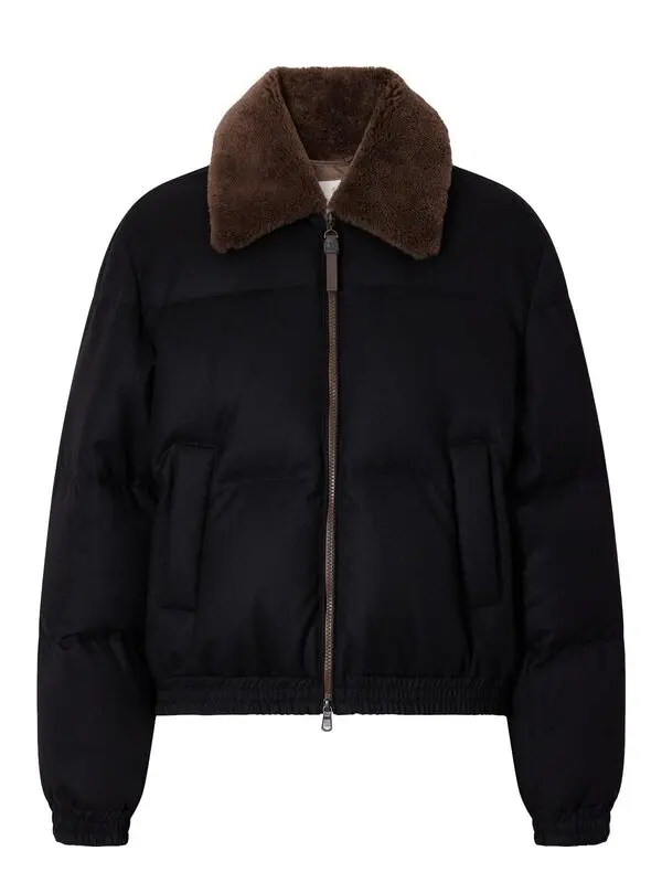 Brunello Cucinelli Quilted Shearling-trimmed Wool-twill Down Jacket - Black