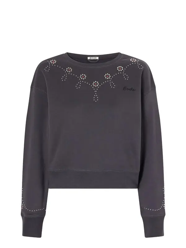 BODE Studded Embellished Cotton-jersey Sweatshirt - Gray