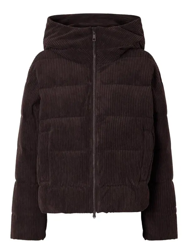 WE NORWEGIANS Britt Hooded Quilted Corduroy Padded Ski Jacket - Brown