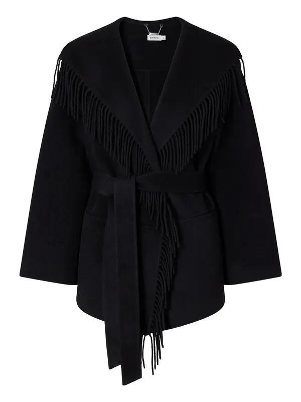 Simkhai Rowen Belted Fringed Wool-blend Jacket - Black