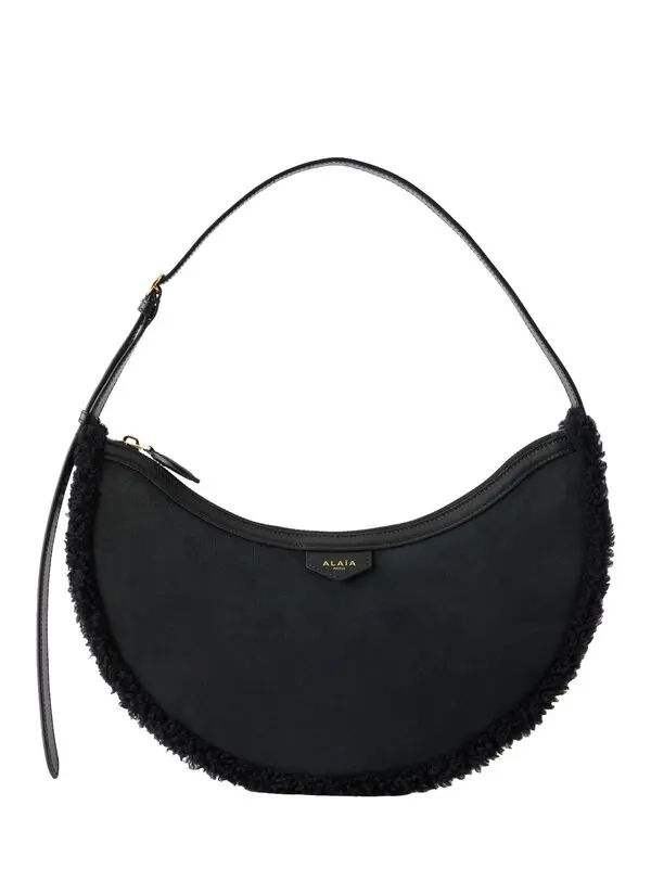 Alaïa Demi Lune Shearling-trimmed Suede Shoulder Bag - Black