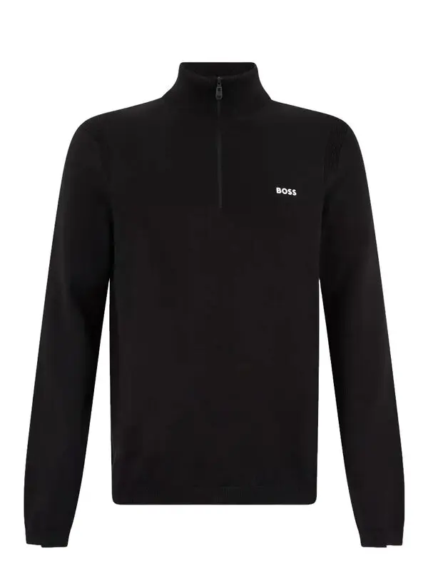 BOSS Logo-embroidered Quarter-zip Sweater - Black