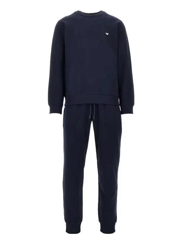 Emporio Armani Long-sleeve Crew-neck Sweatshirt And Sweatpants 2-piece Set - Navy