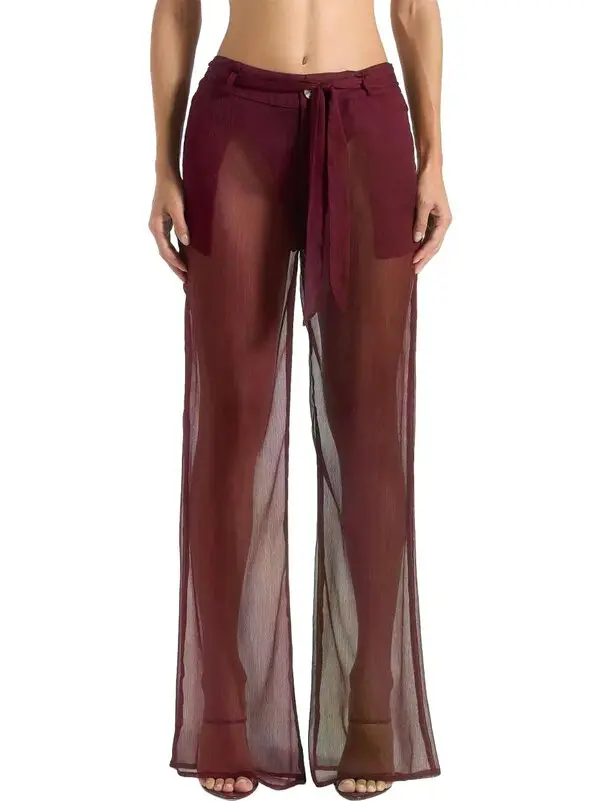 Manière De Voir Sheer Belted Trousers Wine - Red