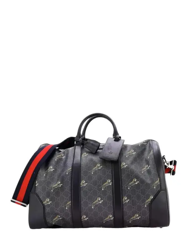 Gucci Convertible Duffle Bag Printed Gg Coated Canvas Medium Travel Bag - Black