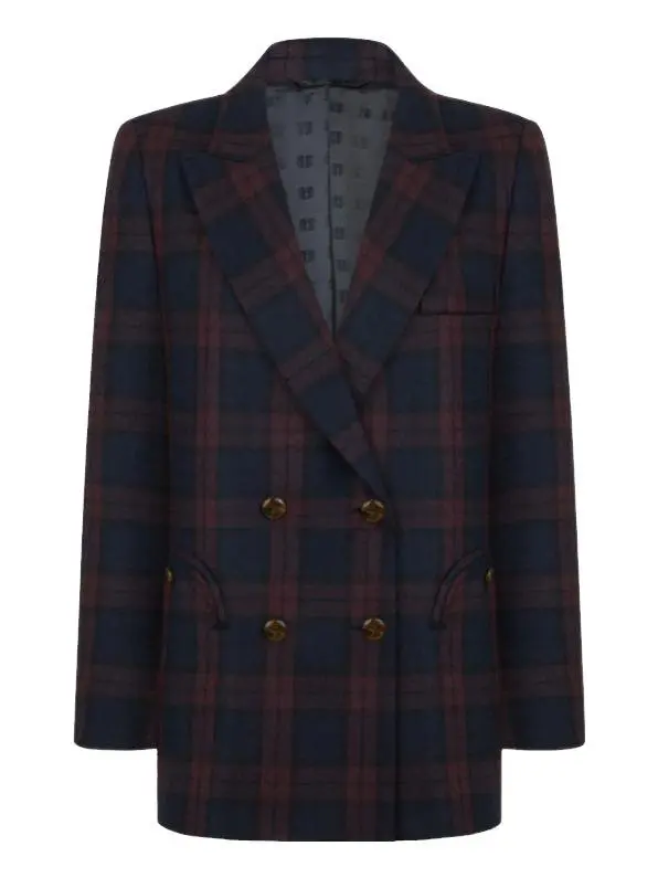 BLAZÉ MILANO Everynight Checked Double-breasted Blazer - Navy Blue