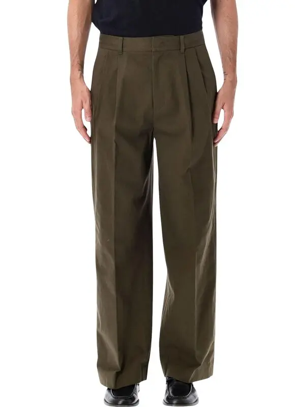 DUNST Double Pleated Wide-leg Chino Pants - Khaki