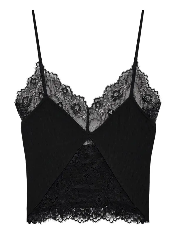 ANINE BING Tina Lace-trim Tank Top - Black