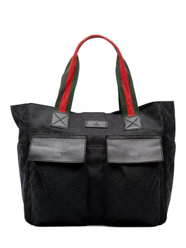 Gucci 2000-2015 Gg Canvas Web Double Pockets Tote Bag - Black