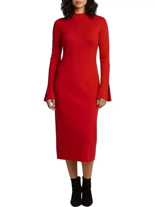 Solace London Ami Flared-sleeve Midi Dress - Red