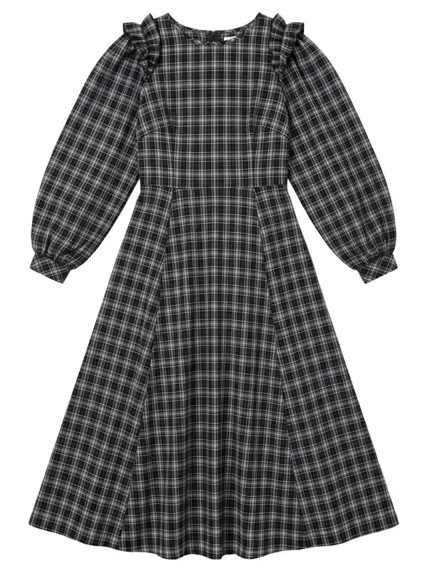 LOUCHE Maisie Shadow Check Long Sleeve Dress & White - Black