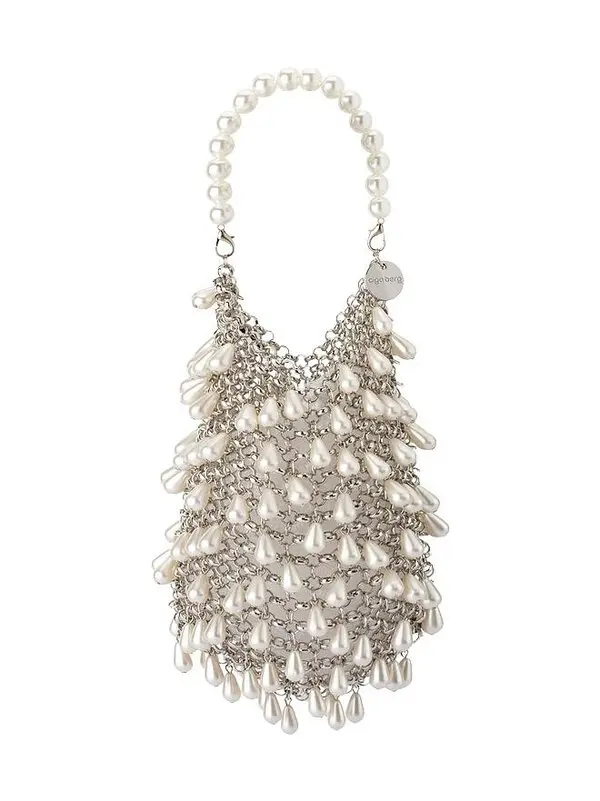 OLGA BERG Jaden Pearl Chainmail Bag In Metallic - Silver