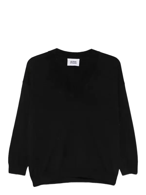 Alpha Studio V-neck Knitted Sweater - Black