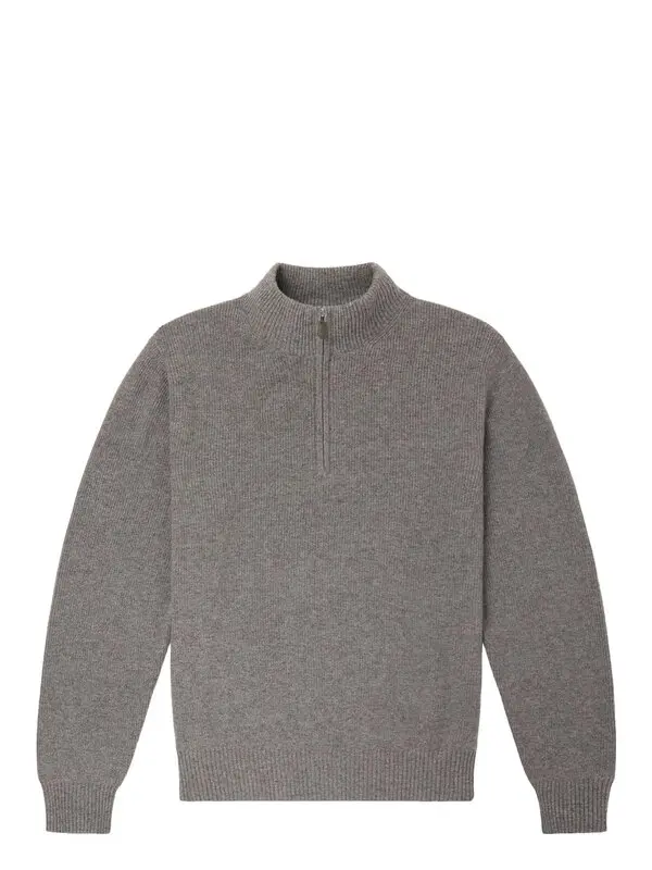 N.peal Ribbed Cashmere Zip-up Sweater - Gray