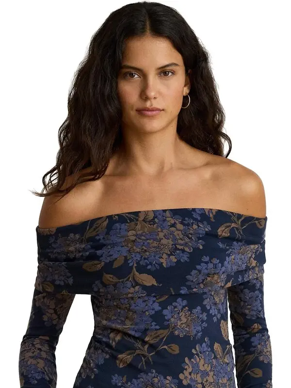 Ralph Lauren Floral Jersey Off-the-shoulder Top - Navy Multi