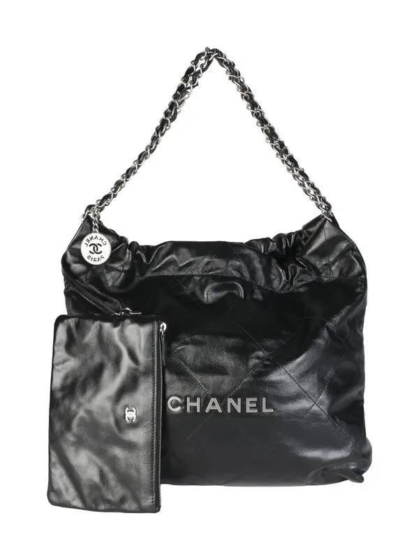 Chanel Quilted Shiny Calfskin 22 Hobo - Black
