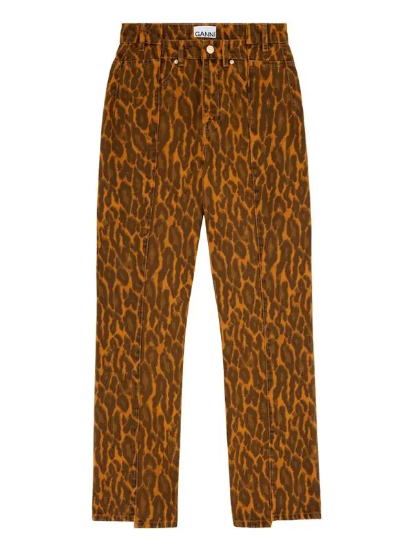 GANNI Fold Jeans In Leopard Denim - Brown