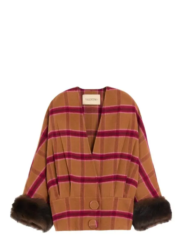 Valentino Garavani Peacoat In Macro Finestra With Shearling - No