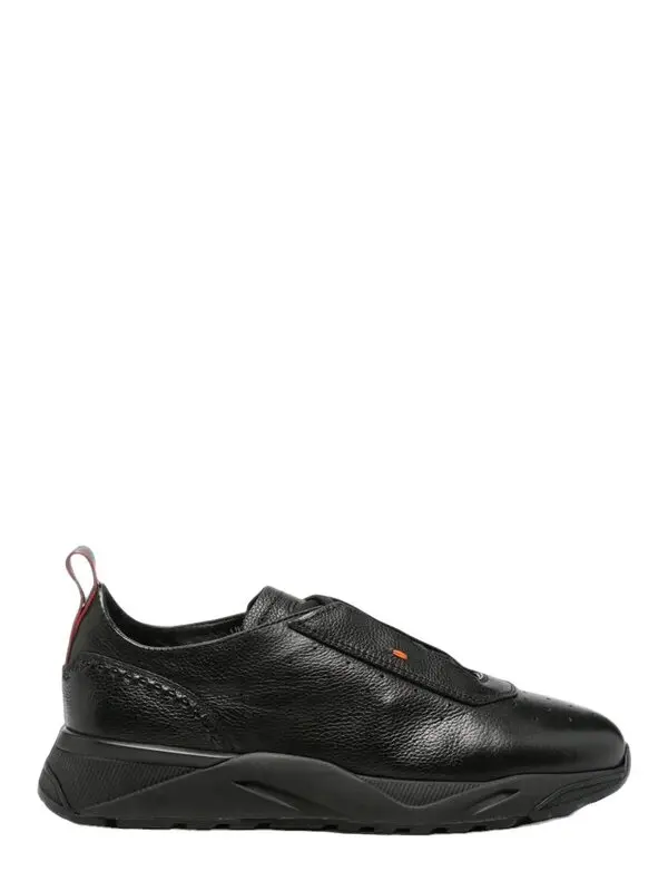 Santoni Perforated Panelled Leather Sneakers - Black