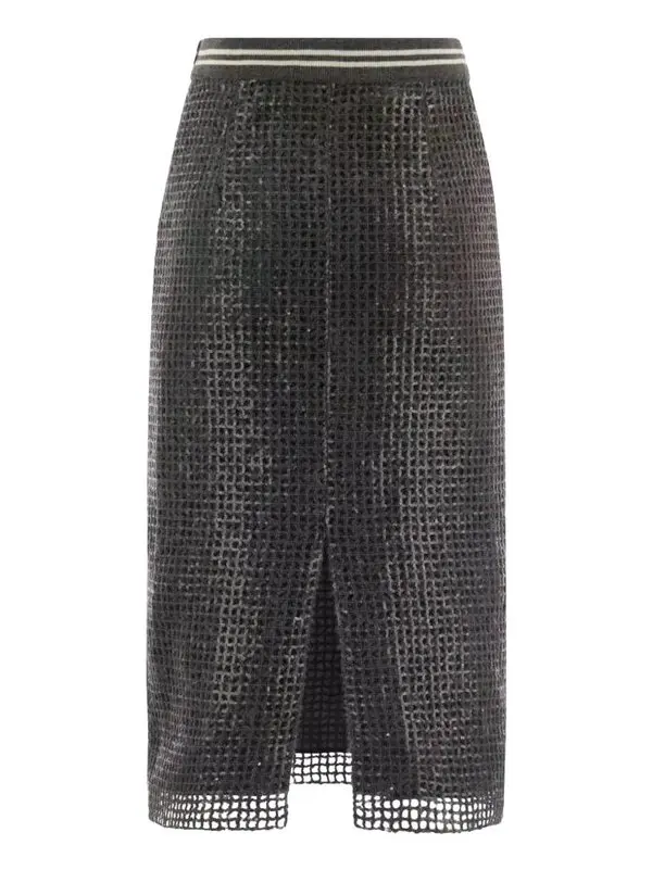 Brunello Cucinelli Sequin-embellished Midi Open-knit Skirt - Grey