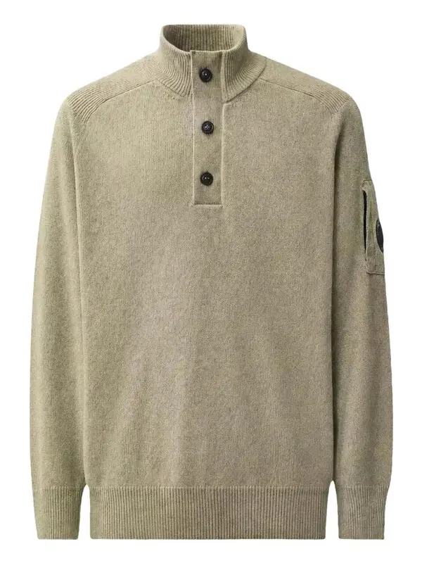 C.P. COMPANY Lambswool Half-button Lens Sweater - Neutrals