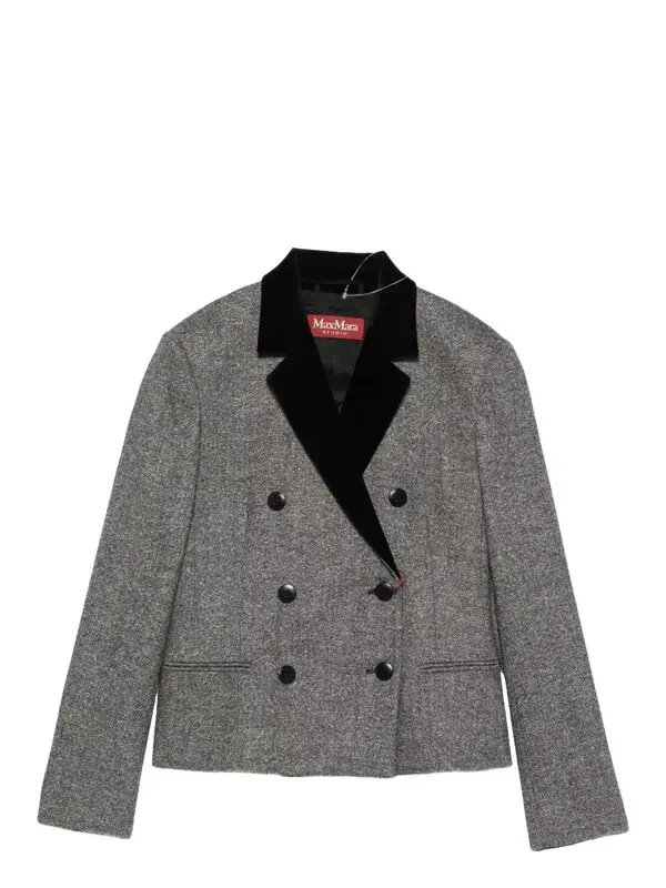 Max Mara Double-breasted Velvet-trim Blazer - Black