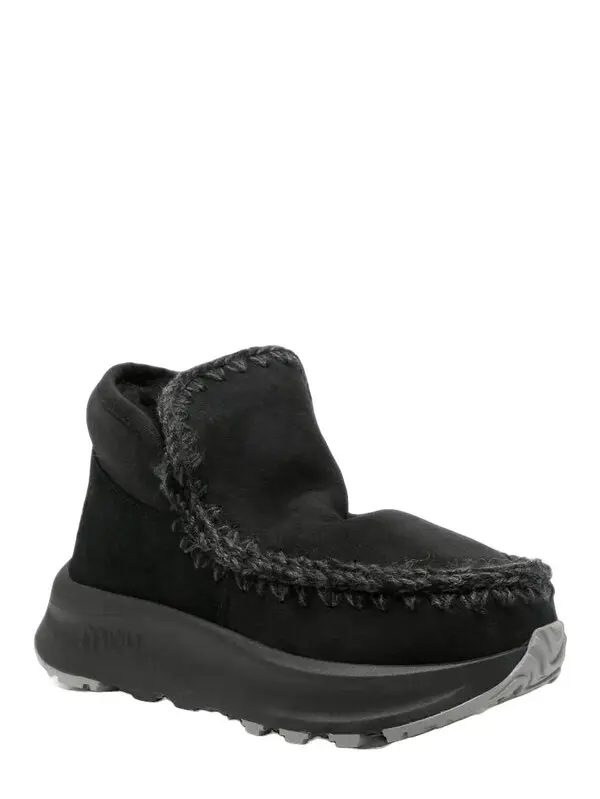 Mou Speed Crochet-trim Suede Ankle Boots - Black