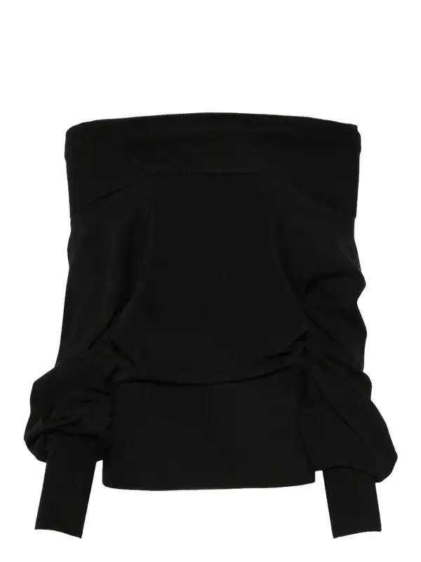 D.exterior Off-shoulder Ruched-sleeve Sweater - Black
