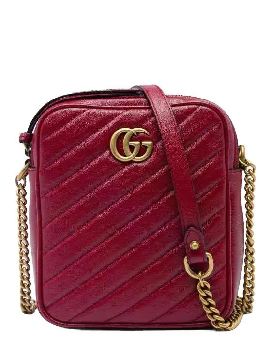 Gucci 2016-2026 Gg Marmont Matelasse Leather Double Zip Crossbody Bag - Red