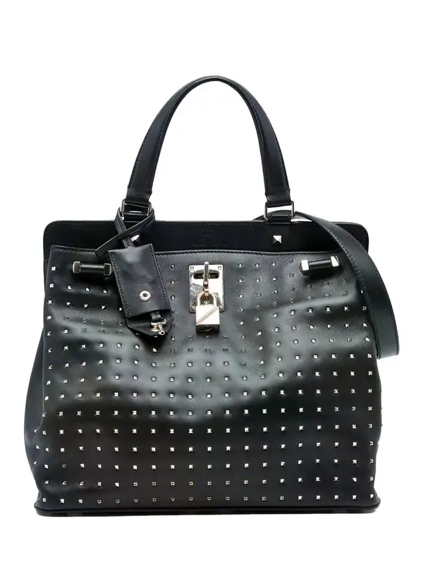 Valentino Garavani 2000-2017 Medium Calfskin Rockstud Joylock Satchel - Black