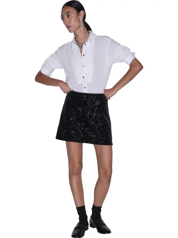 ME+EM Sequin Velour Mini Skirt - Black