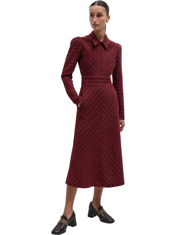 ME+EM Stripe Tweed Midi Dress - Red Multi