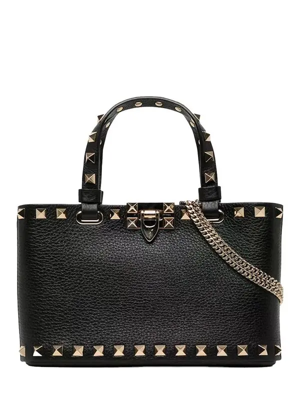 Valentino Garavani 2000-2017 Mini Grainy Calfskin Rockstud Shopping Bag Satchel - Black