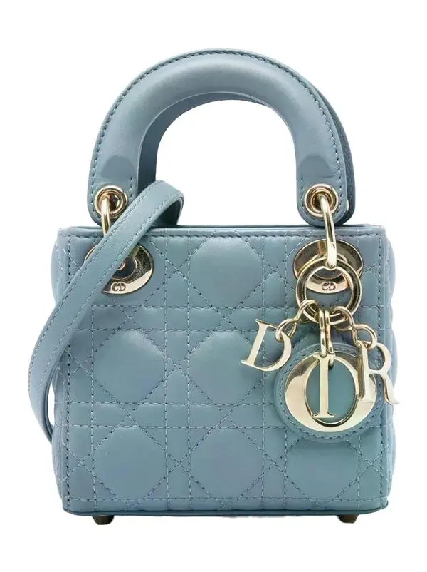 Dior 2020 Micro Lambskin Cannage Lady Satchel - Blue