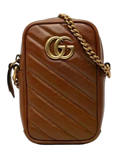 Gucci 2016-2026 Mini Gg Marmont Matelasse Calfskin Crossbody Bag - Brown