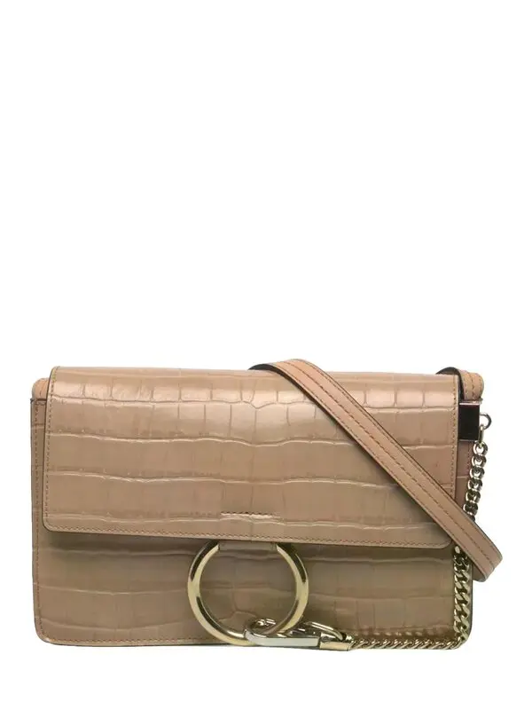 Chloé 2019 Small Croc Embossed Leather Faye Crossbody Bag - Neutrals