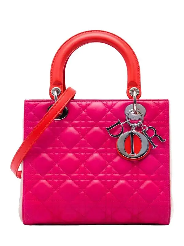 Dior 2013 Medium Tricolor Lambskin Cannage Lady Satchel - Pink