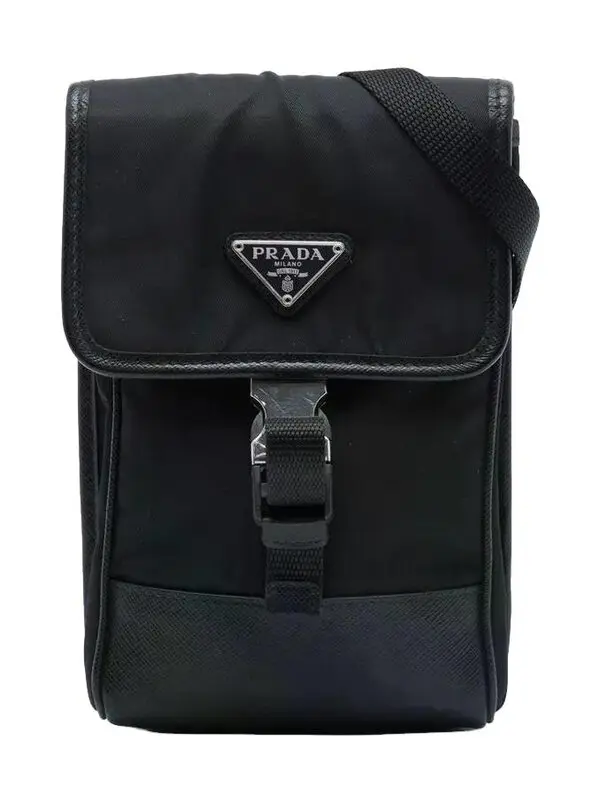 Prada 2000-2013 Saffiano Trimmed Re Nylon Smartphone Case Crossbody Bag - Black